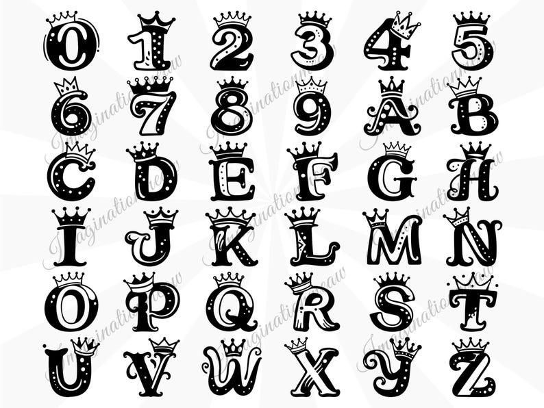 Crown Alphabet Svg, Crown Letters and Numbers Svg, Letter Monogram ...