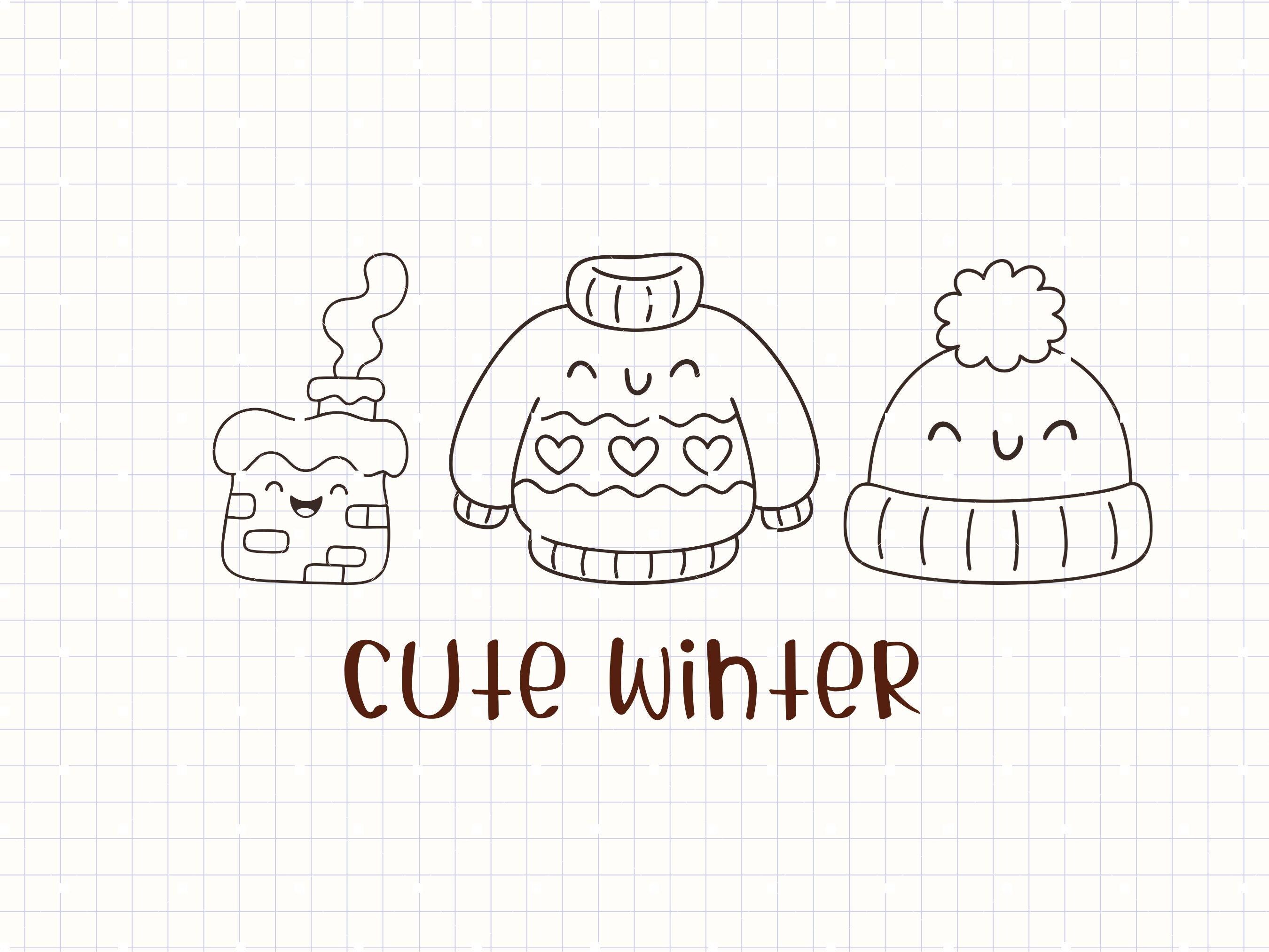 Cute Winter Clipart, Kawaii Winter SVG Bundle, Hand Drawn Cozy Season ...