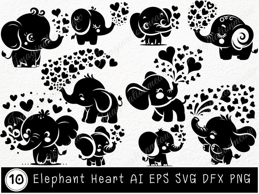 Elephant Blowing Hearts Svg, Cute Elephant Svg, Baby Elephant, Baby ...