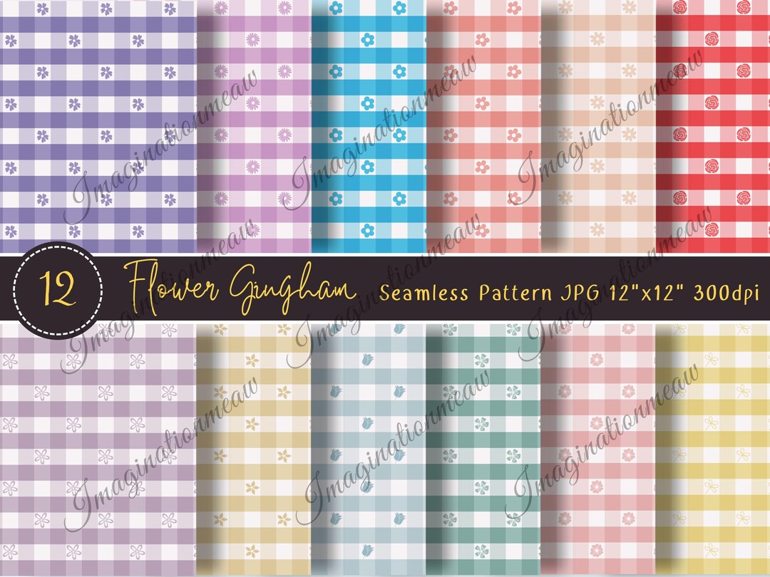 12 niedliche Blumen Gingham Digital Papiere, Floral Musterdesign ...