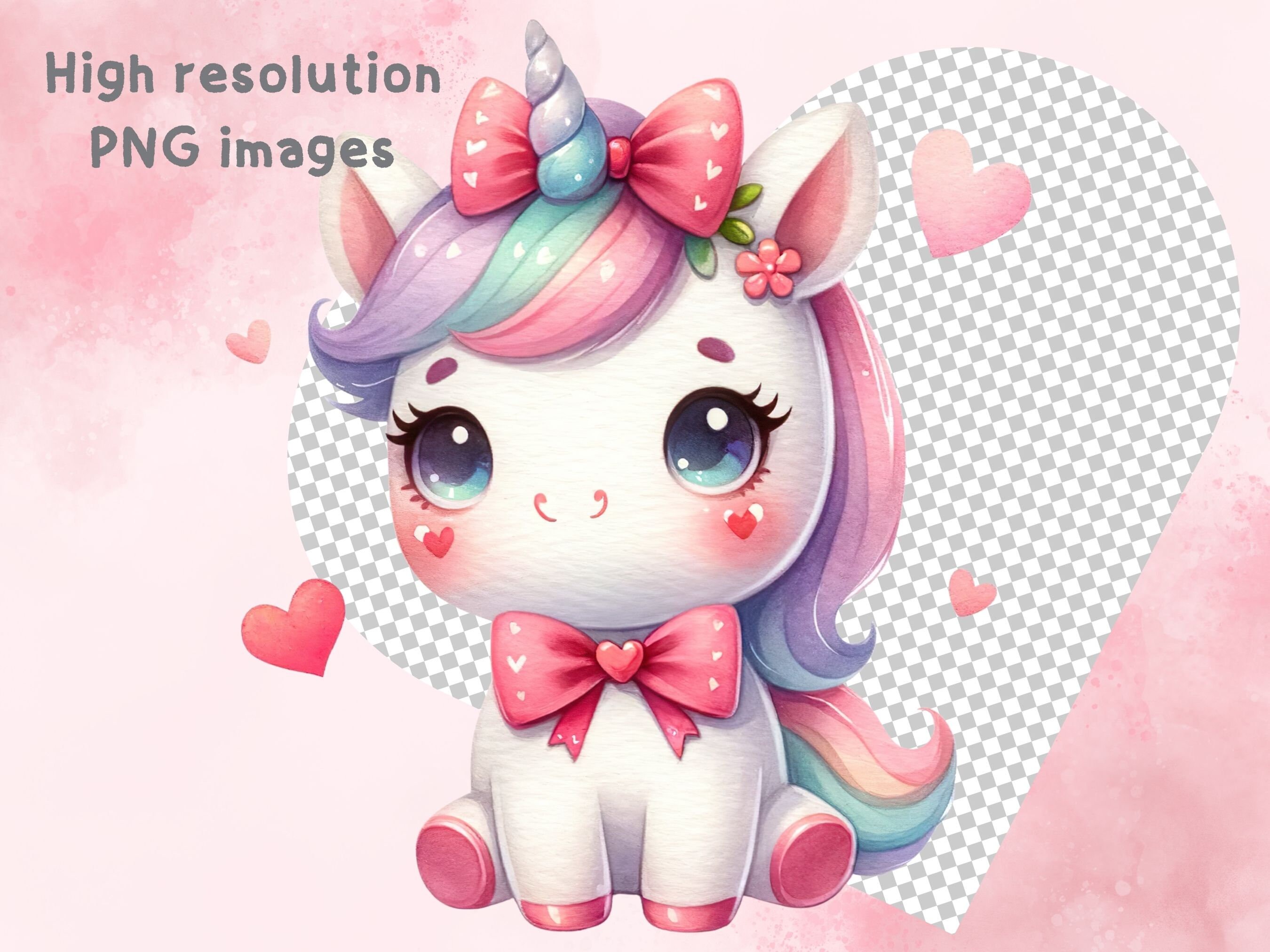 Watercolor Valentines Unicorn Collection Clipart, Unicorn Valentines ...