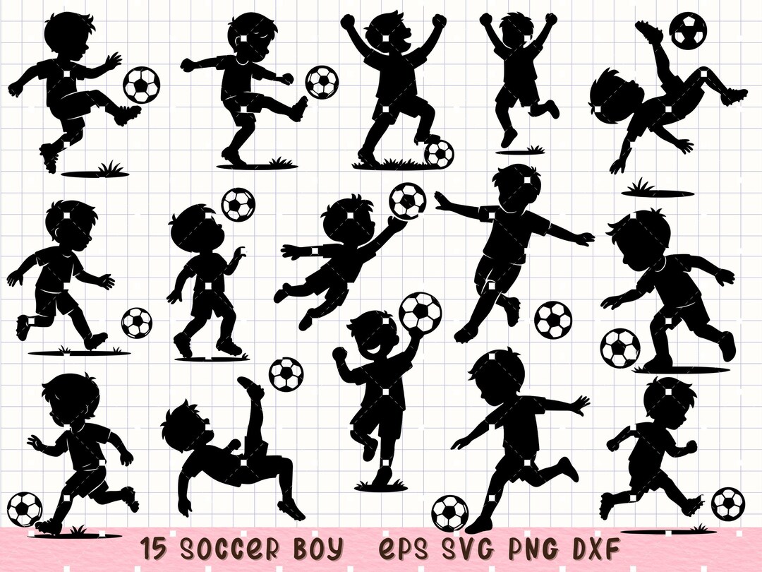 Soccer Boy Silhouette SVG Bundle, Kids Football Player Clipart Set ...