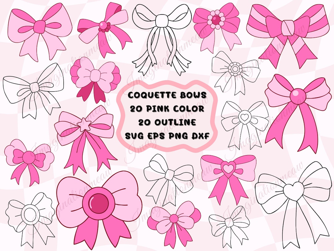 Coquette Bow Svg, Pink and Outline SVG, Coquette Ribbon Svg, Ribbon SVG ...