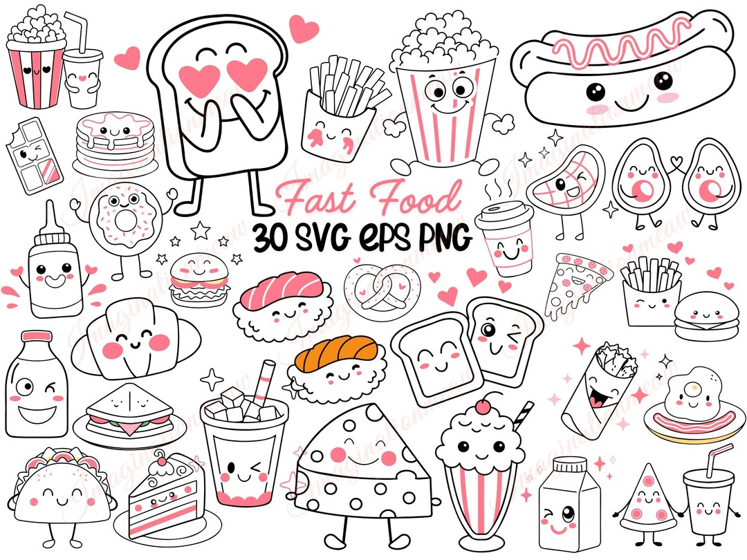 30 Cute Fast Food SVG Designs, Fast Food SVG, Kawaii Food Clipart ...