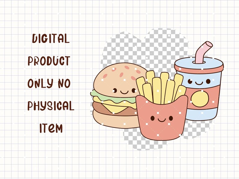 Burger Svg Bundle, Fast Food Clipart Doodle, Cute Kawaii Burger Svg for ...