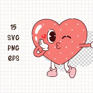 Cute Heart Cartoon Clipart Set, Kawaii Love Emoji SVG Bundle, Valentine ...
