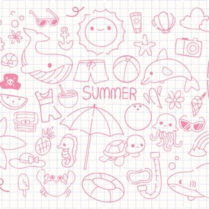 Summer Doodle Clipart, Beach SVG, Summer SVG, Ocean PNG, Tropical ...
