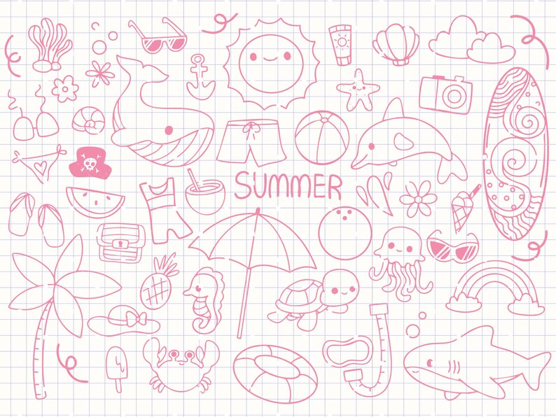 Summer Doodle Clipart, Beach SVG, Summer SVG, Ocean PNG, Tropical ...
