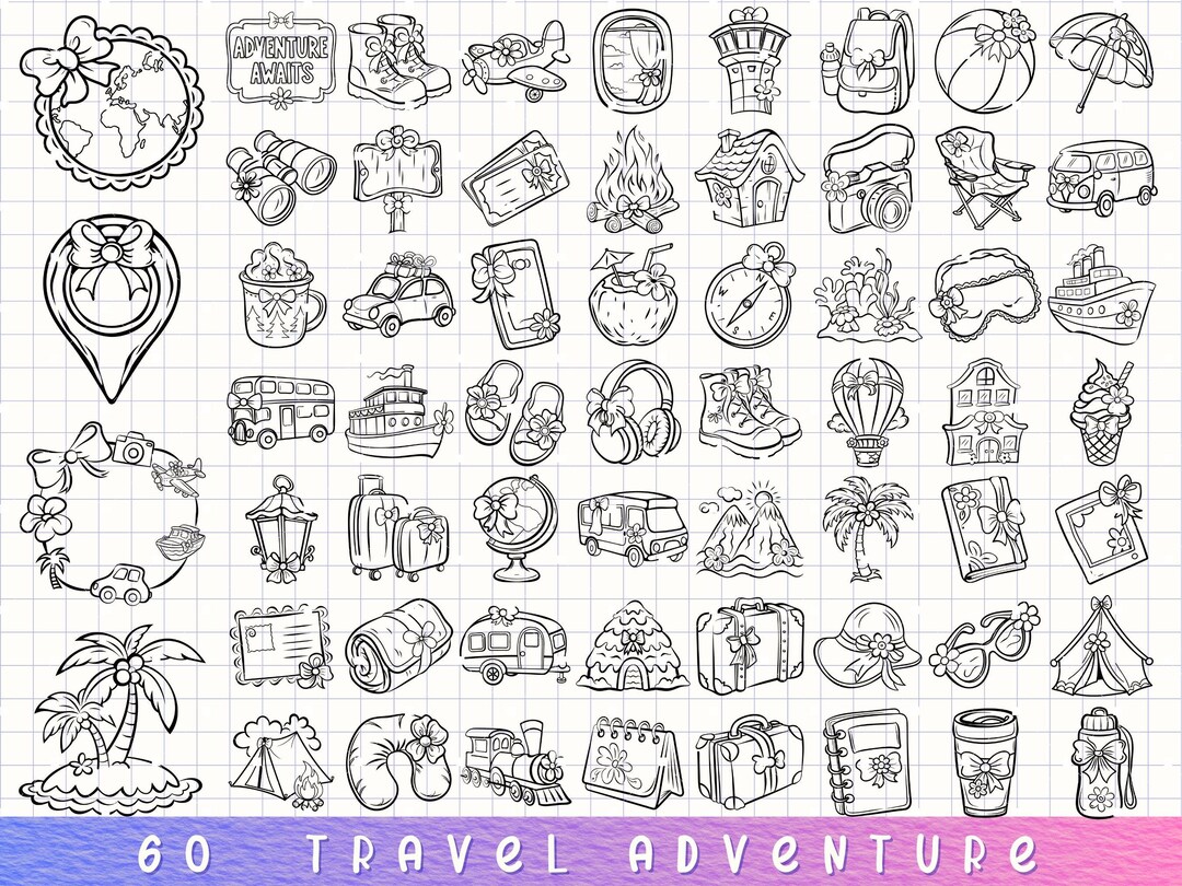 Travel Adventure SVG, Hand-drawn Whimsical Travel and Vacation Clipart ...