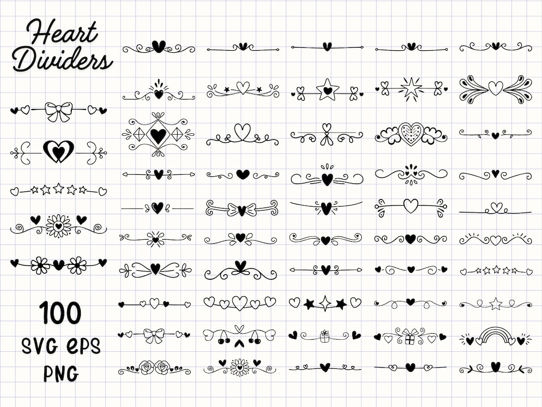 Heart Dividers SVG, Heart Border Svg, Heart Dividers Clipart, 100 ...