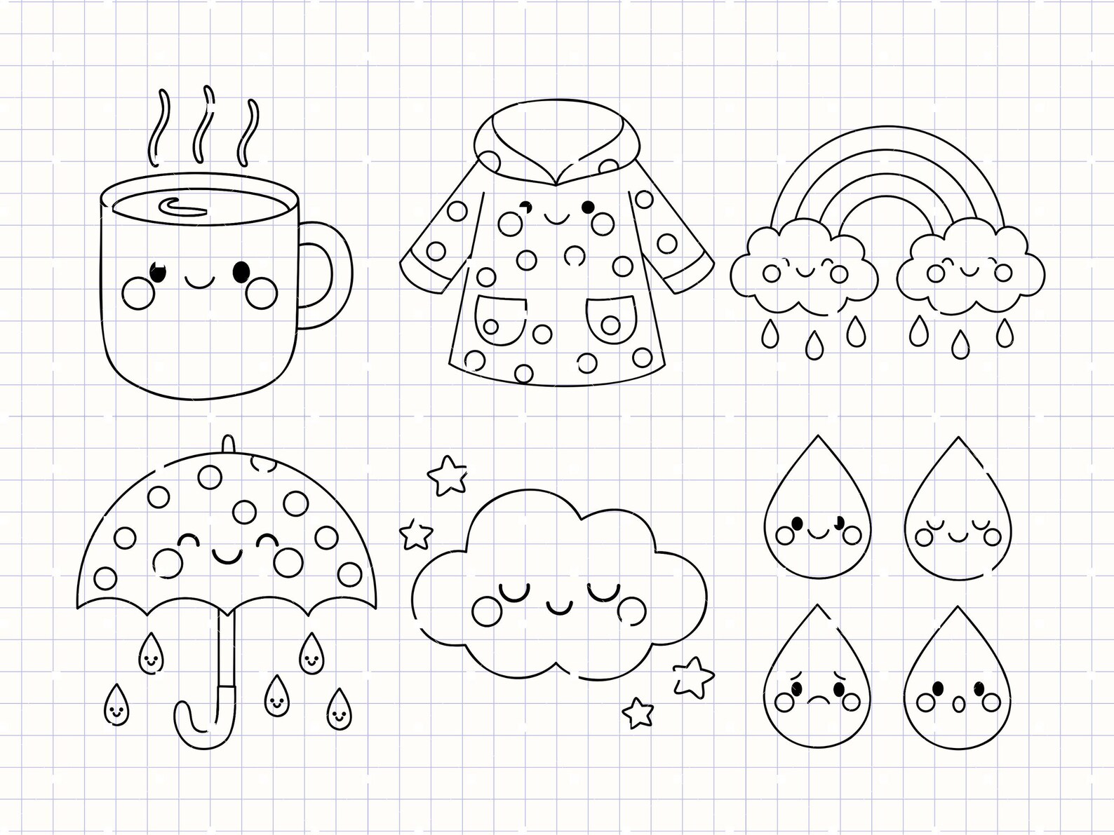 Rainy Day Clipart, Cute Weather Svg, Kawaii Rain Doodles, Rainy Day ...