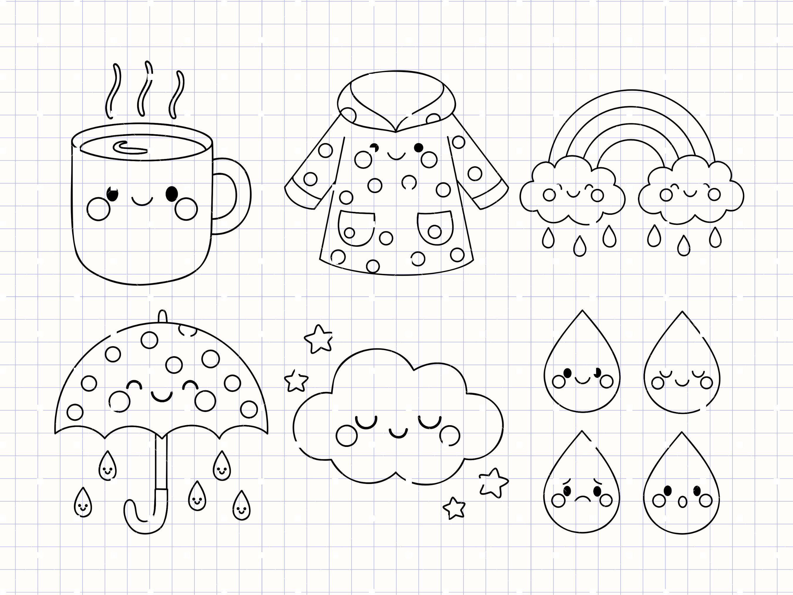 Rainy Day Clipart, Cute Weather Svg, Kawaii Rain Doodles, Rainy Day ...