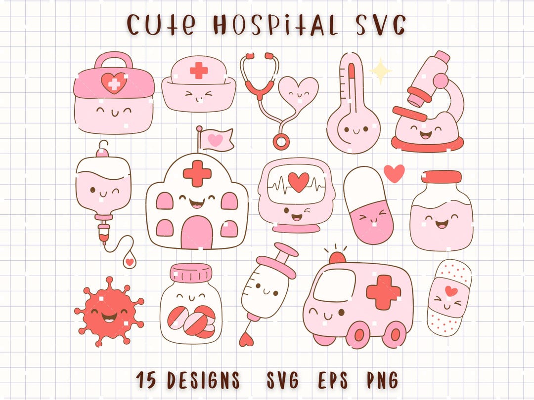 Cute Hospital SVG Bundle, Kawaii Medical Clipart Set, Nurse Doctor ...