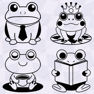 Cute Frog Clipart Bundle, Frog Line Art SVG, Adorable PNG Designs ...