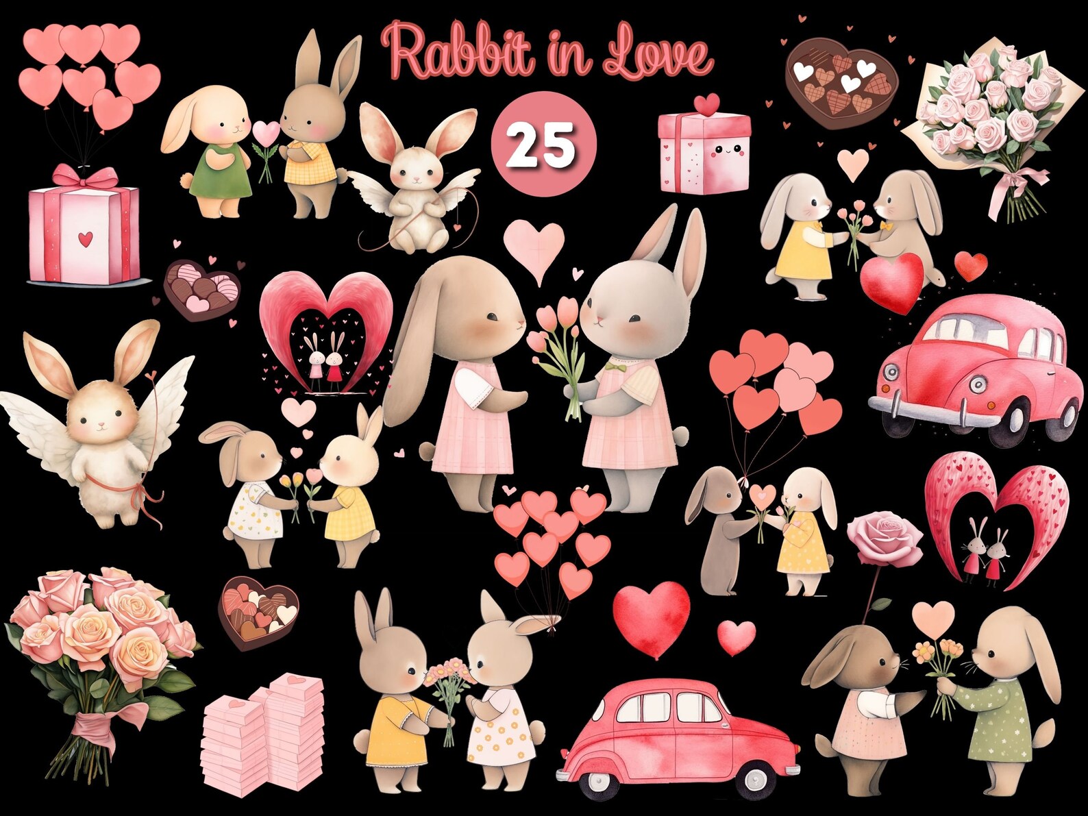 Watercolor Valentines Day Clipart, Rabbit in Love, Valentine Cute Bunny ...