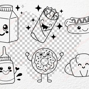 30 Doodle Fast Food SVG Designs, Cute Kawaii Food Clipart Bundle, Junk ...