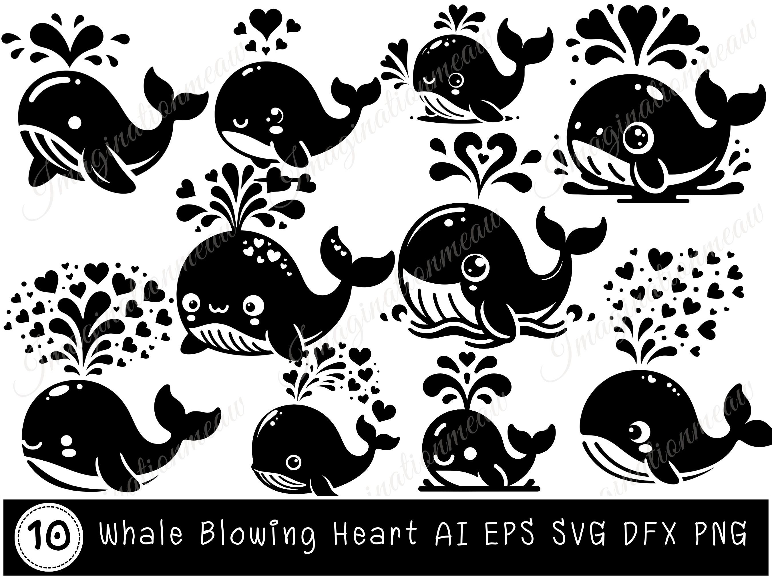 Whale Svg, Whale Blowing Hearts, Cute Whale Svg, Baby Shower Cut File ...