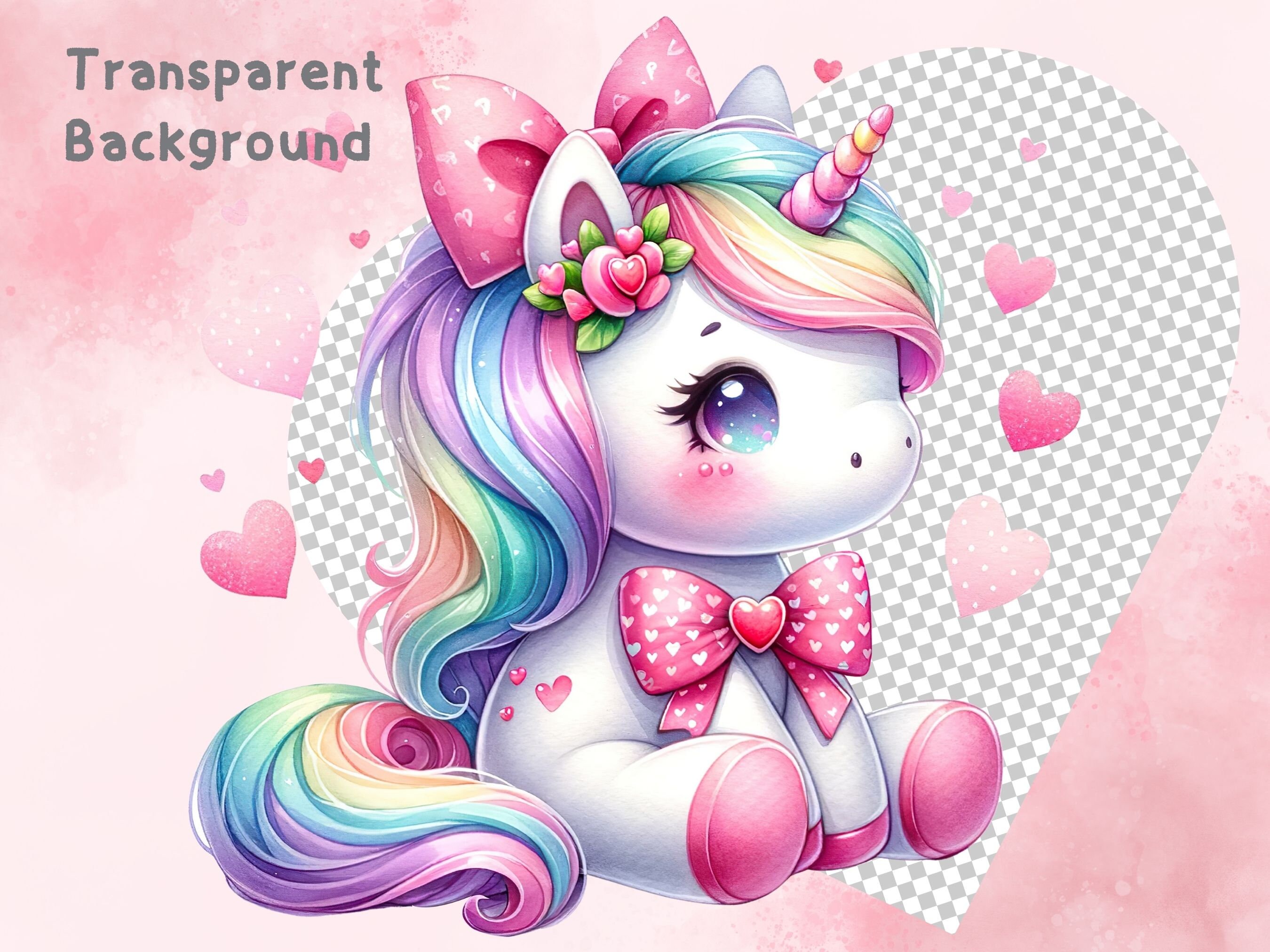 Watercolor Valentines Unicorn Collection Clipart, Unicorn Valentines ...