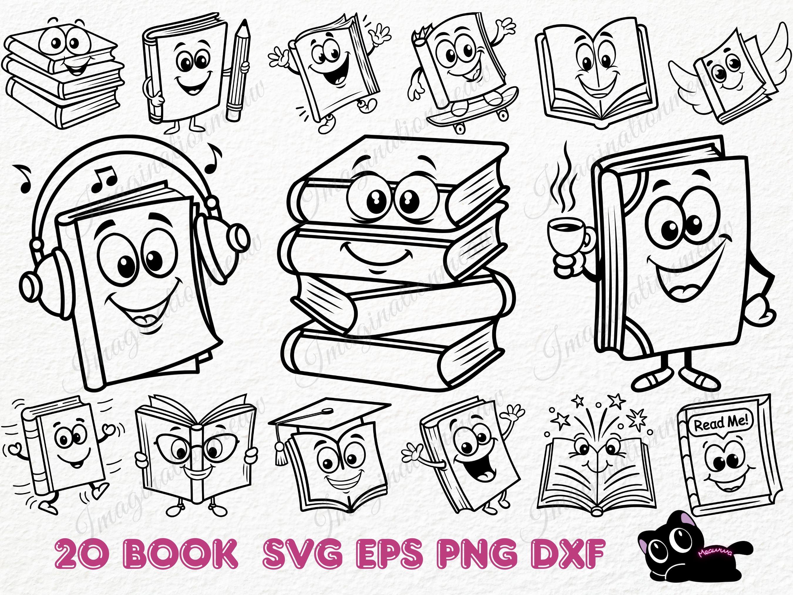 20 Cute Book SVG Designs, Cartoon Reading Clipart Bundle - Etsy