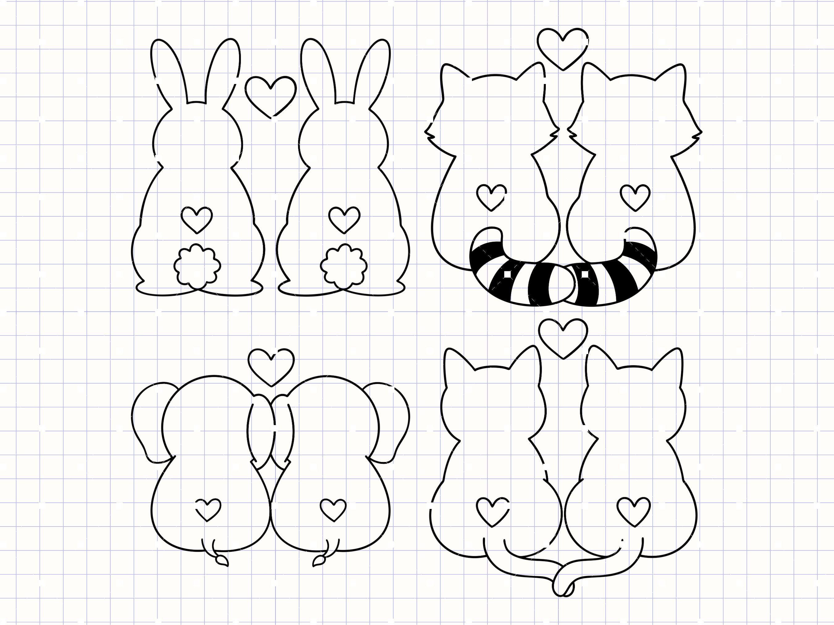 Animal Couple Svg, Cute Animal Love, Animal Pair Clipart, Kawaii Couple ...