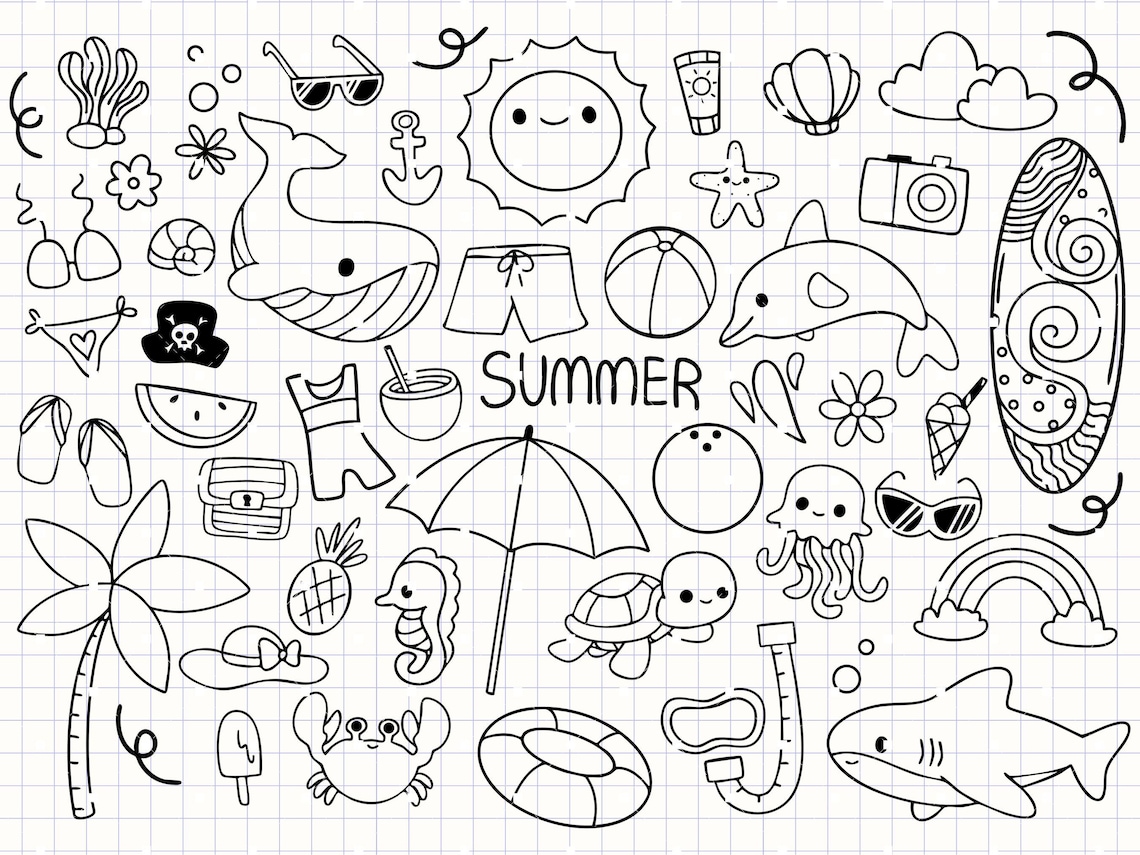 Summer Doodle Clipart, Beach SVG, Summer SVG, Ocean PNG, Tropical ...