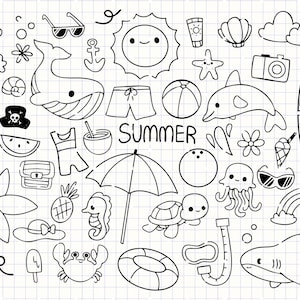 Summer Doodle Clipart, Beach SVG, Summer SVG, Ocean PNG, Tropical ...