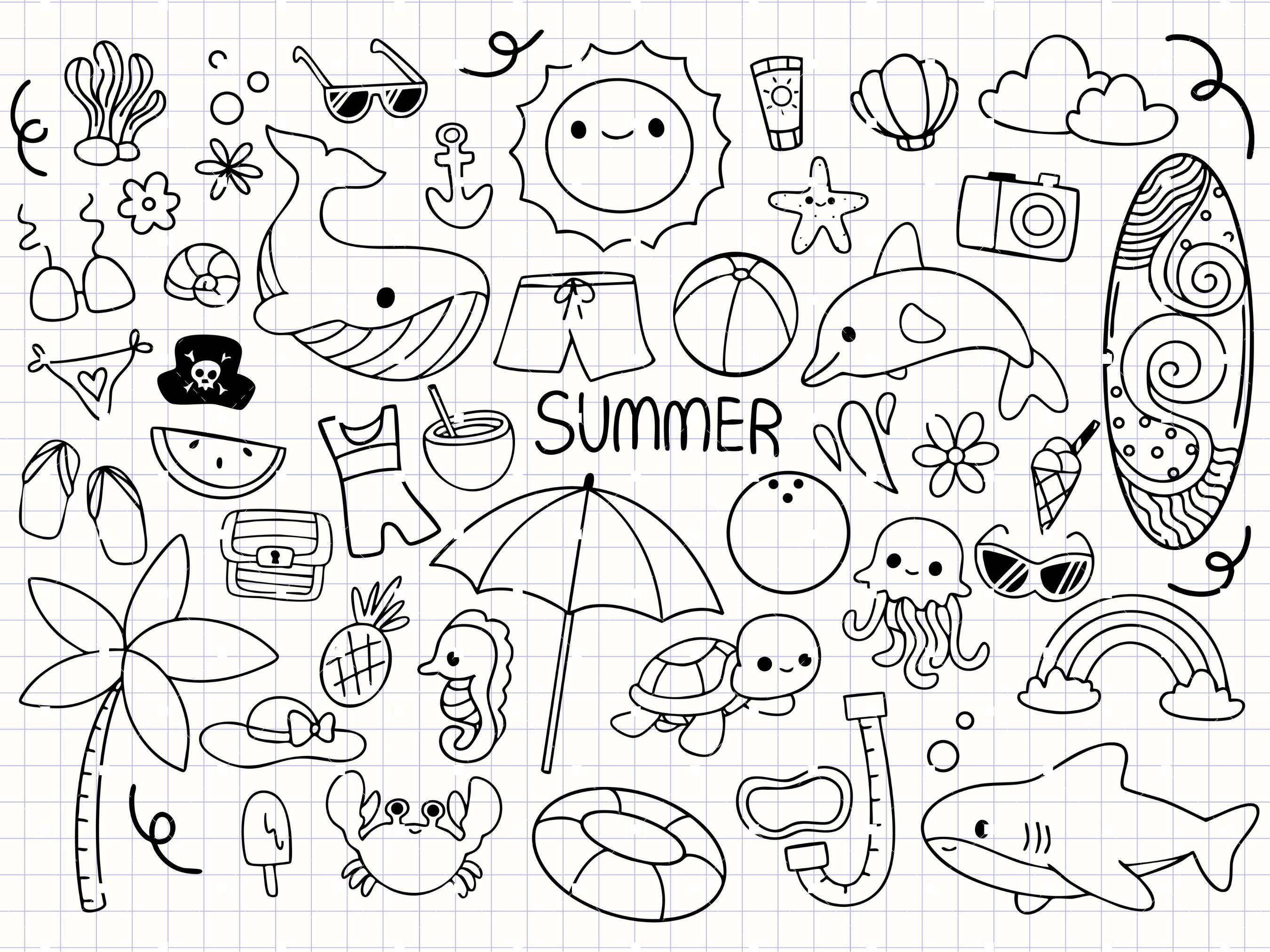 Summer Doodle Clipart, Beach SVG, Summer SVG, Ocean PNG, Tropical ...