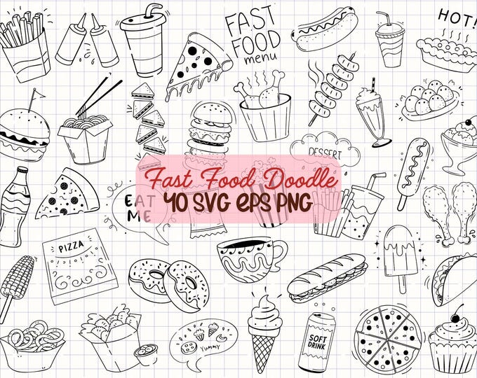 Fast Food Svg, Food Doodle Clipart, Breakfast Svg, Food Svg Bundle ...