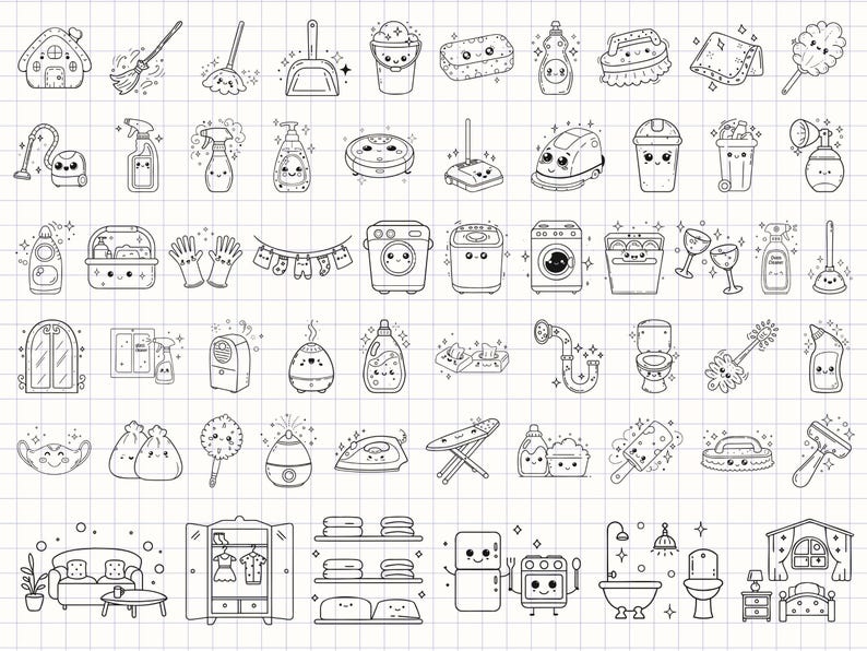 Kawaii Cleaning Clipart, Cute Cleaning SVG, Housekeeping SVG, Cleaning ...