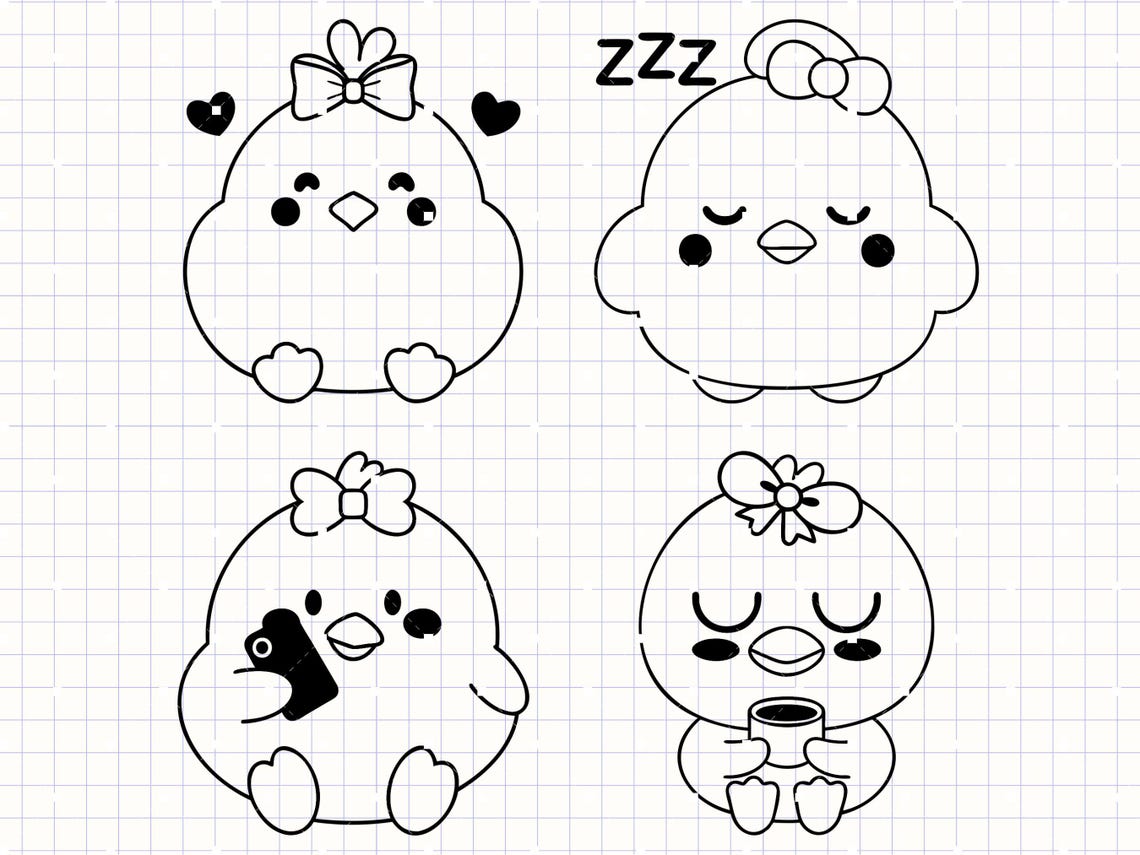 Baby Chicks Line Art Clipart, Cute Chicken SVG, Easter Chick PNG, Farm ...