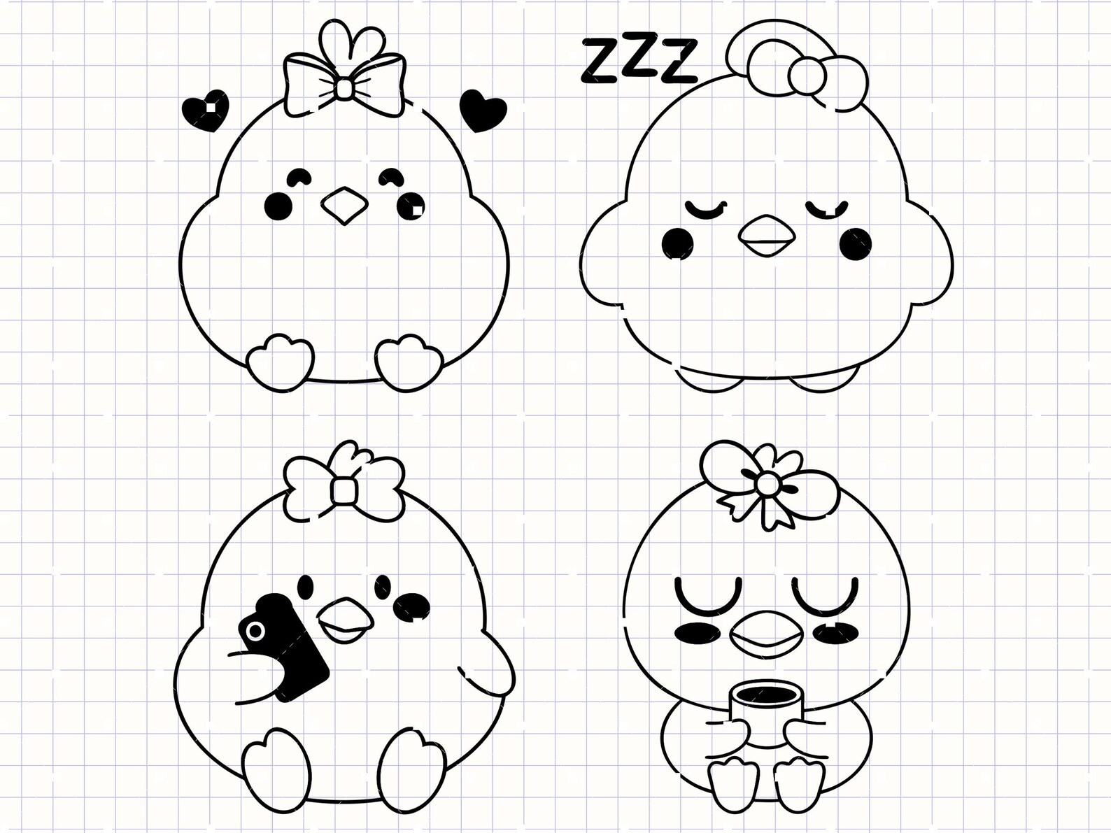 Baby Chicks Line Art Clipart, Cute Chicken SVG, Easter Chick PNG, Farm ...