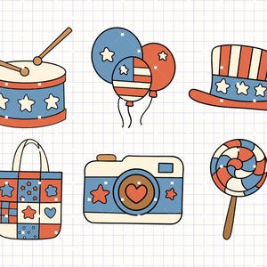 4th of July Clipart, Cute USA Independence Svg, Kawaii Patriotic ...