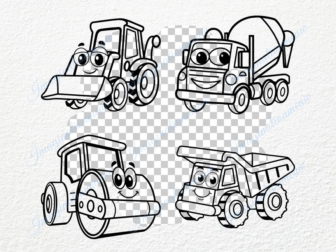 20 Cute Construction Vehicles SVG, Cartoon Truck Clipart, Construction ...