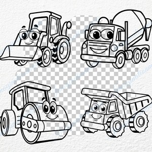 20 Cute Construction Vehicles SVG, Cartoon Truck Clipart, Construction ...