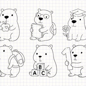 School Capybara Clipart, Back to School Svg, Capybara Line Art, Cute ...