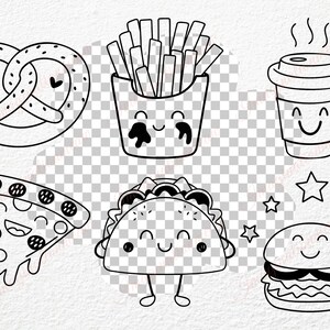 30 Doodle Fast Food SVG Designs, Cute Kawaii Food Clipart Bundle, Junk ...