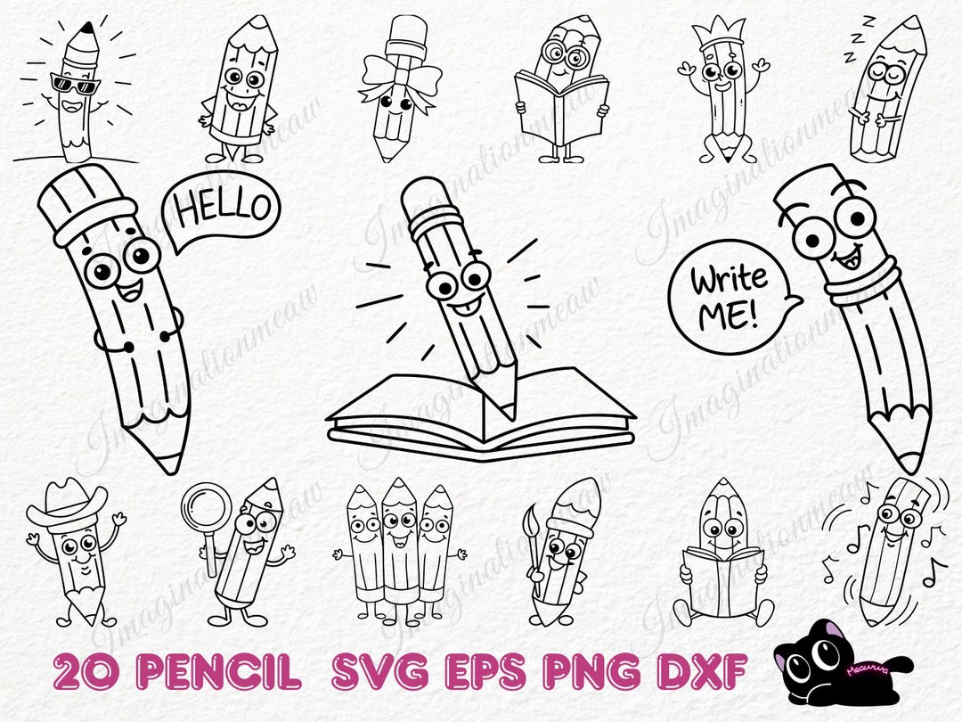 20 Pencil SVG Designs, Pencil Svg, Teacher Pencil Svg, Cute Cartoon ...