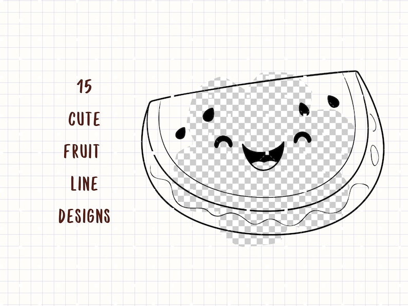 Cute Fruit Line Art SVG Bundle, Kawaii Fruit Outline Clipart Set ...