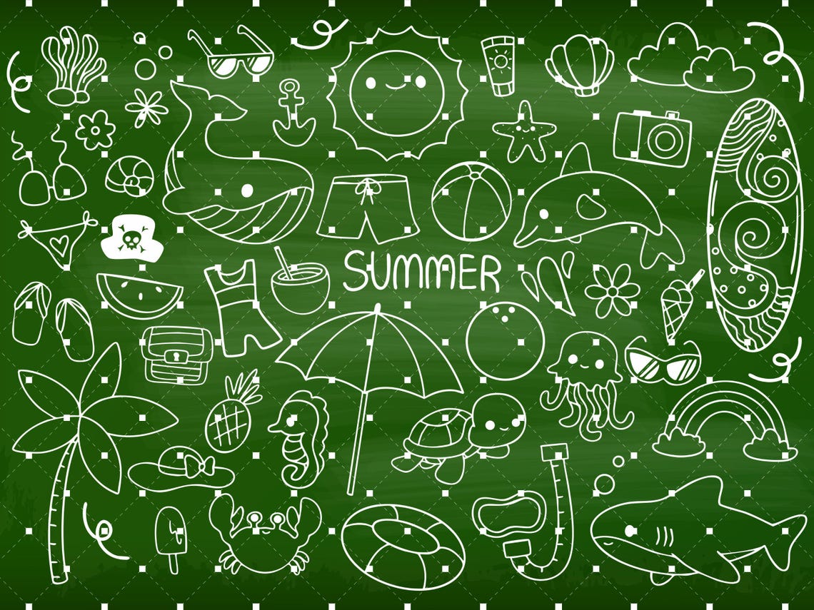 Summer Doodle Clipart, Beach SVG, Summer SVG, Ocean PNG, Tropical ...