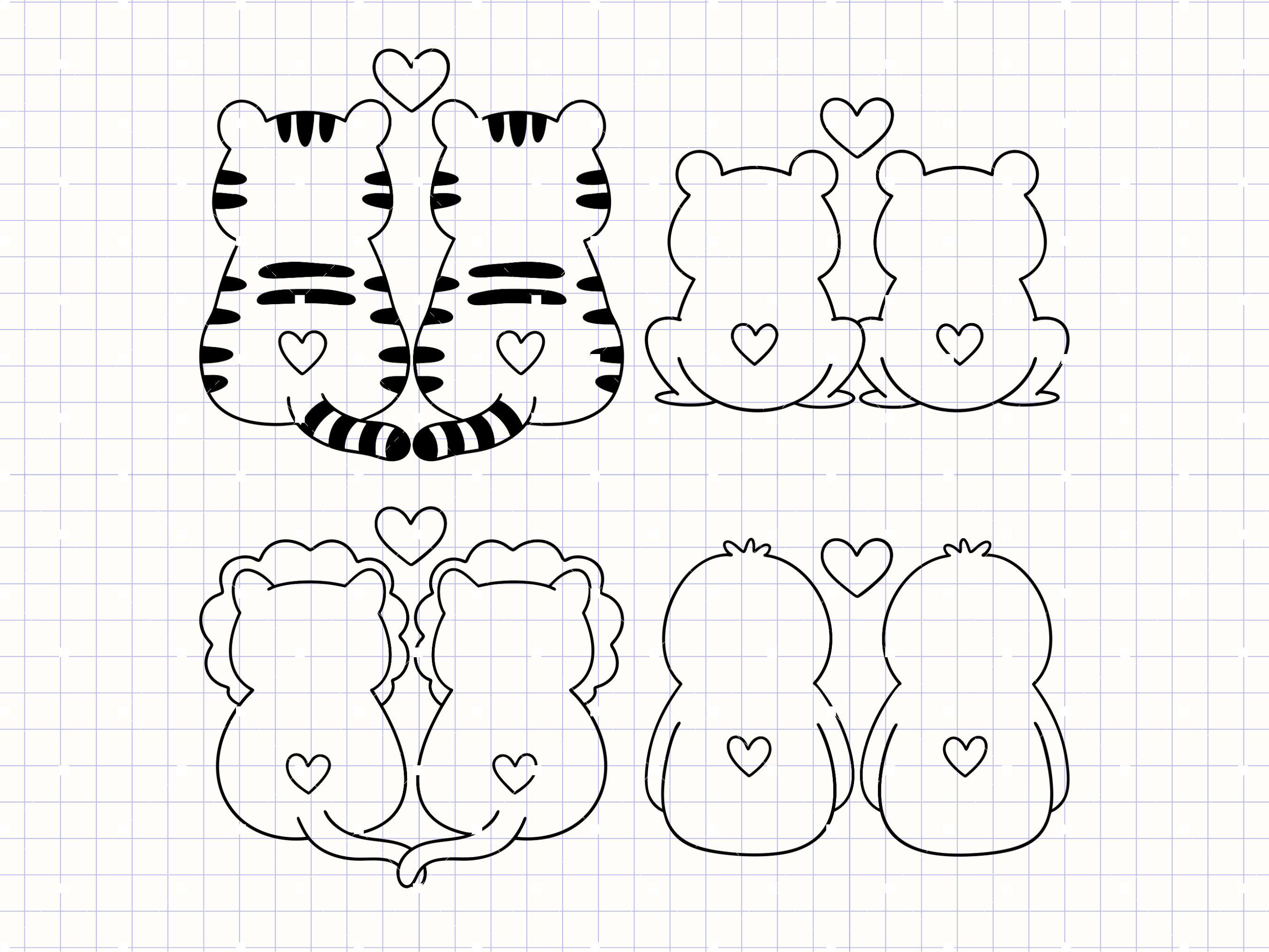 Animal Couple Svg, Cute Animal Love, Animal Pair Clipart, Kawaii Couple ...