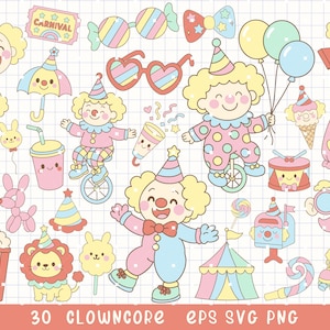 Clowncore Clipart, Pastel Carnival Svg, Kawaii Circus Graphics, Cute ...