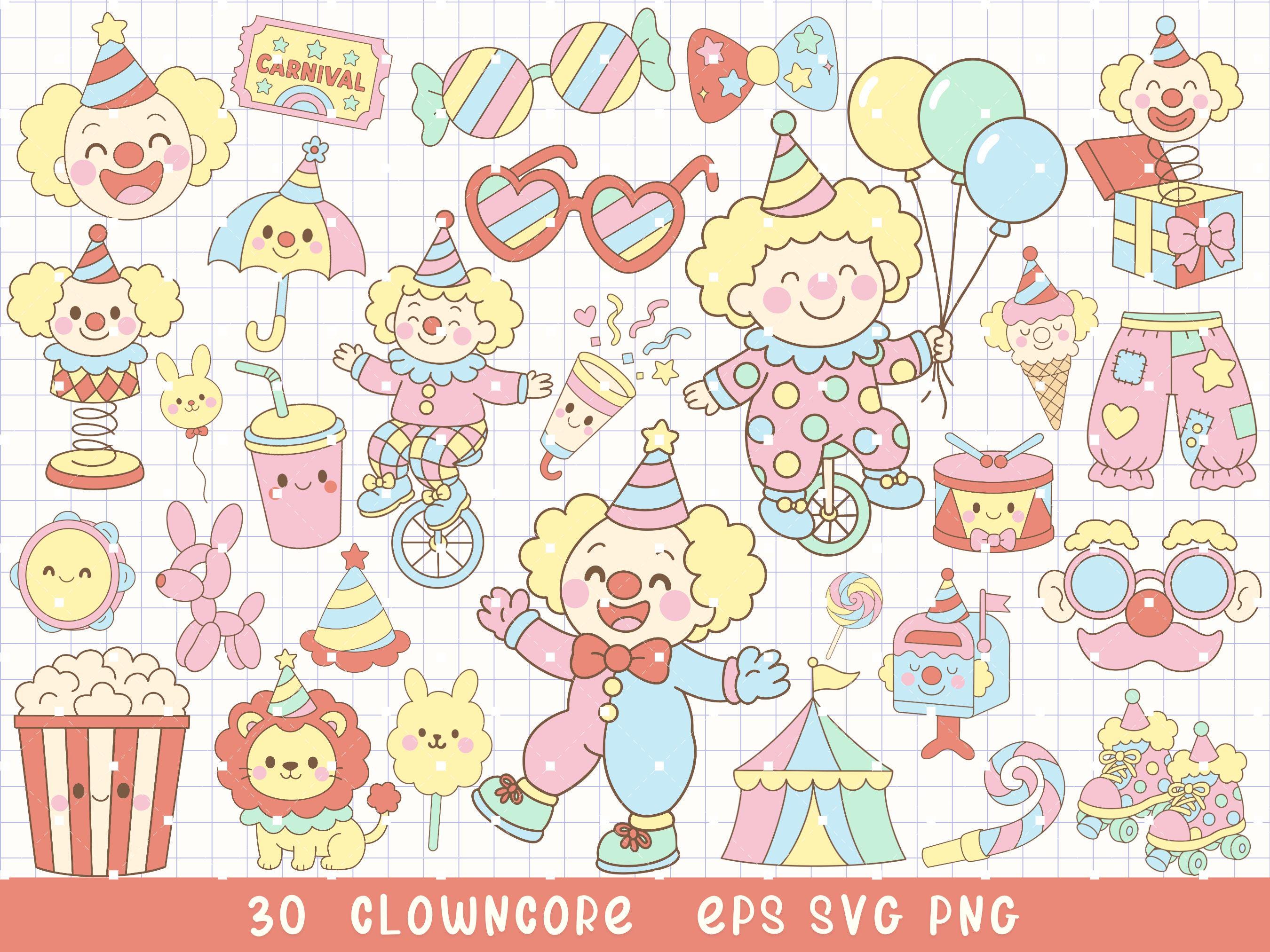 Clowncore Clipart, Pastel Carnival Svg, Kawaii Circus Graphics, Cute ...