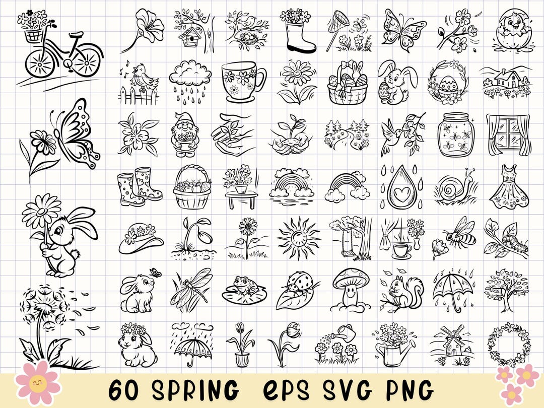 Spring Clipart Bundle, Floral SVG, Easter Clipart, Rainy Day PNG ...