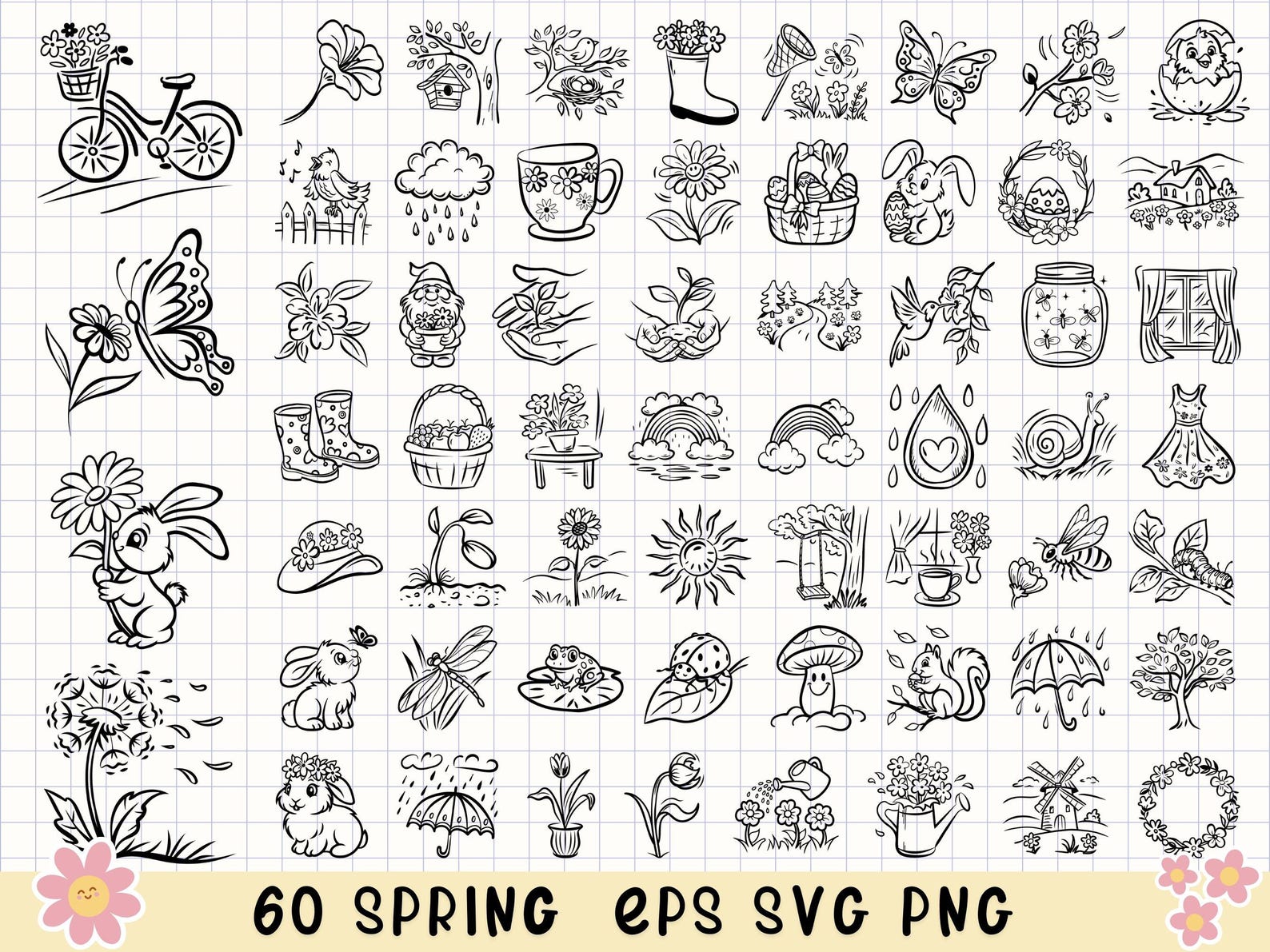 Spring Clipart Bundle, Floral SVG, Easter Clipart, Rainy Day PNG ...