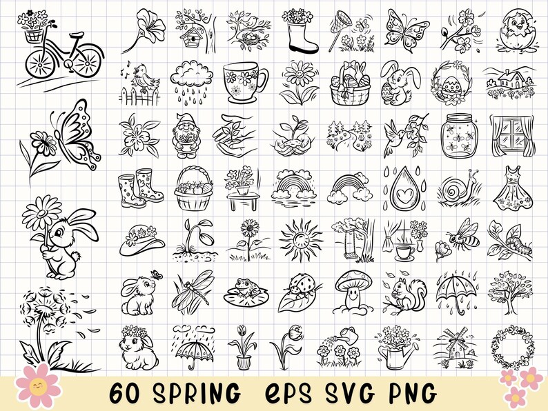 Spring Clipart Bundle, Floral SVG, Easter Clipart, Rainy Day PNG ...