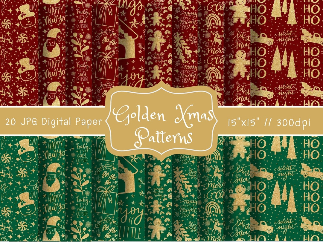 Golden Christmas Pattern Xmas Digital Paper Seamless Fabric - Etsy UK