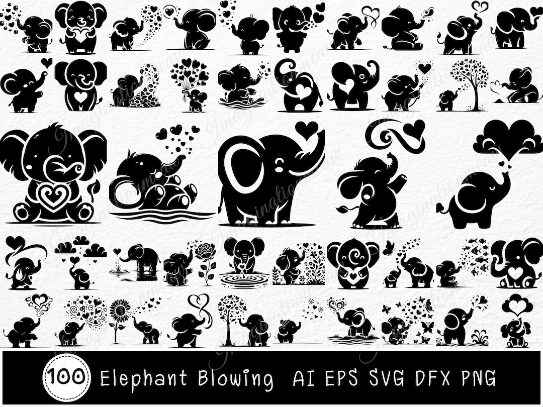 100 Elephant SVG Bundle, Elephant PNG Bundle, Elephant Clipart ...