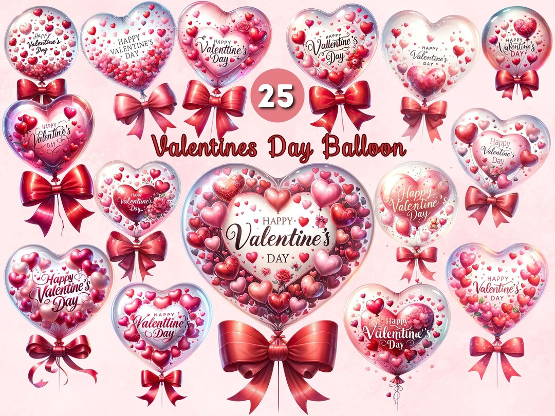 Valentine' S Day Balloon Clipart and Heart Balloons, Watercolor ...