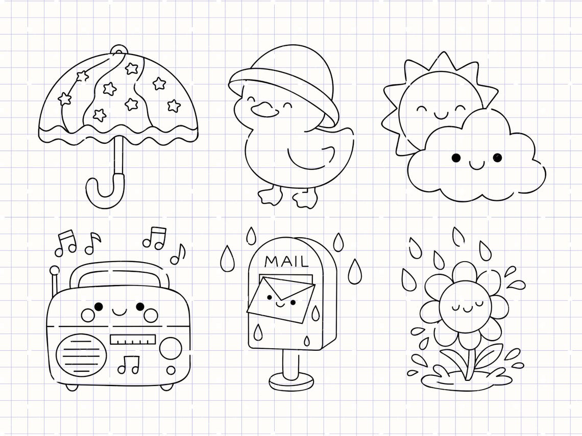 Rainy Day Clipart, Cute Weather Svg, Kawaii Rain Doodles, Rainy Day ...