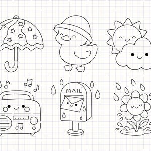 Rainy Day Clipart, Cute Weather Svg, Kawaii Rain Doodles, Rainy Day ...